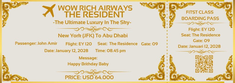 World’s Most Expensive Plane Ticket Template | Luxury Flight Boarding ...