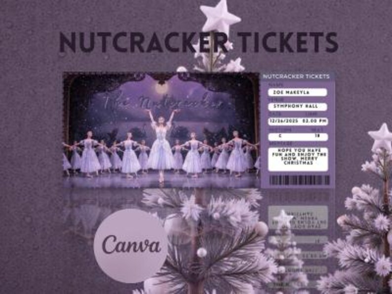 Editable Nutcracker Ballet Ticket Template | Christmas Gift (digital ...
