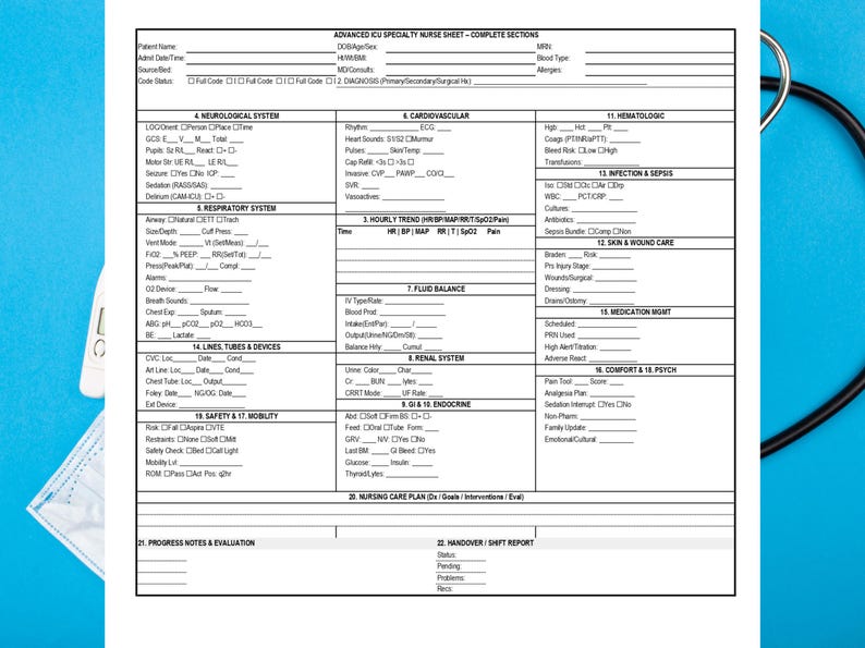 ICU Nurse Report Sheet | Critical Care Nursing Notes (PDF) - Etsy