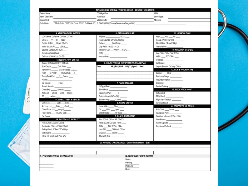 ICU Nurse Report Sheet | Critical Care Nursing Notes (PDF) - Etsy