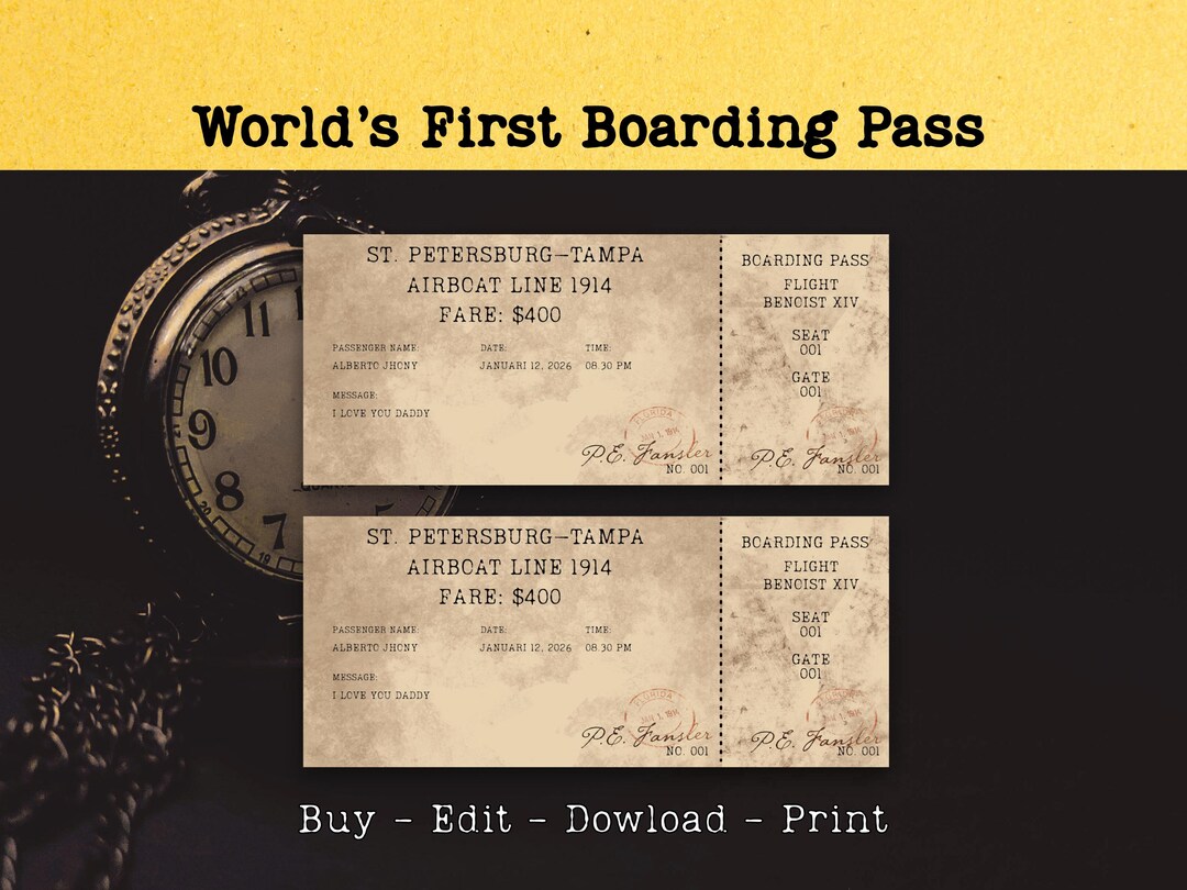 Vintage Airplane Boarding Pass Template | Retro Travel Printable - Etsy