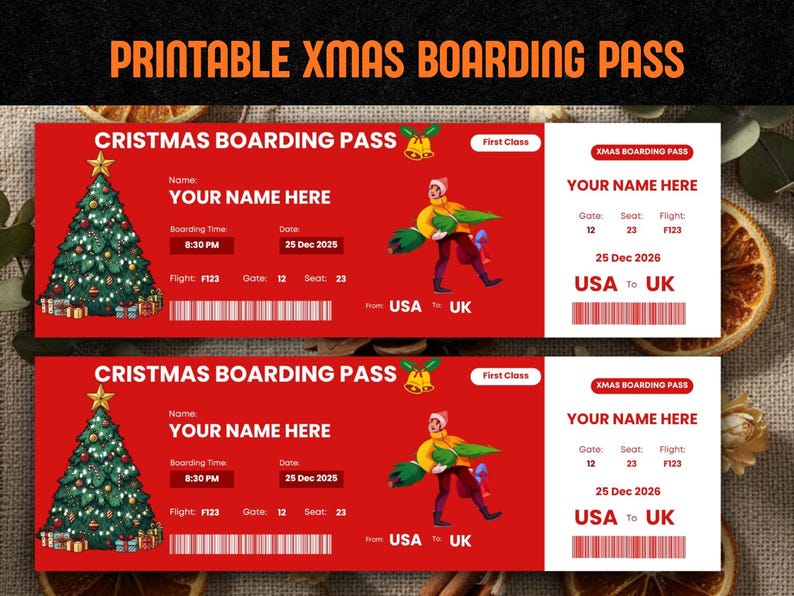 Personalized Christmas Boarding Pass | Holiday Trip Reveal (digital ...