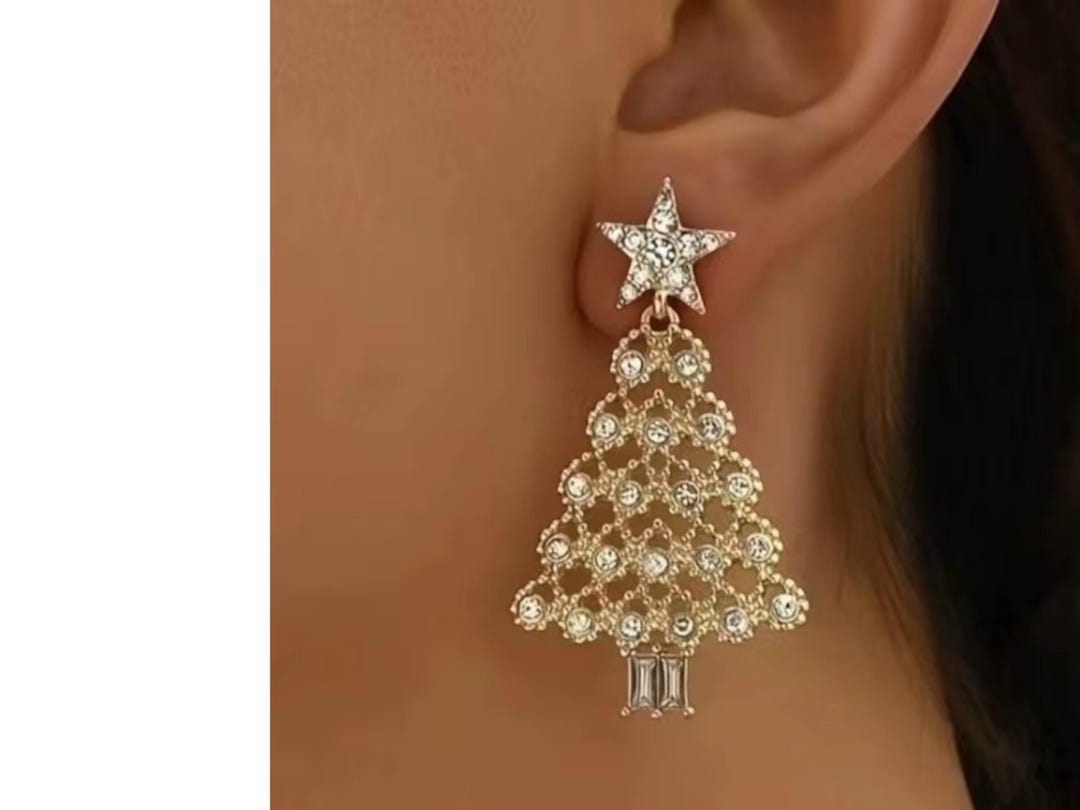 Christmas Tree Necklace and Earrings Set, Gold Tone Holiday Jewelry - Etsy