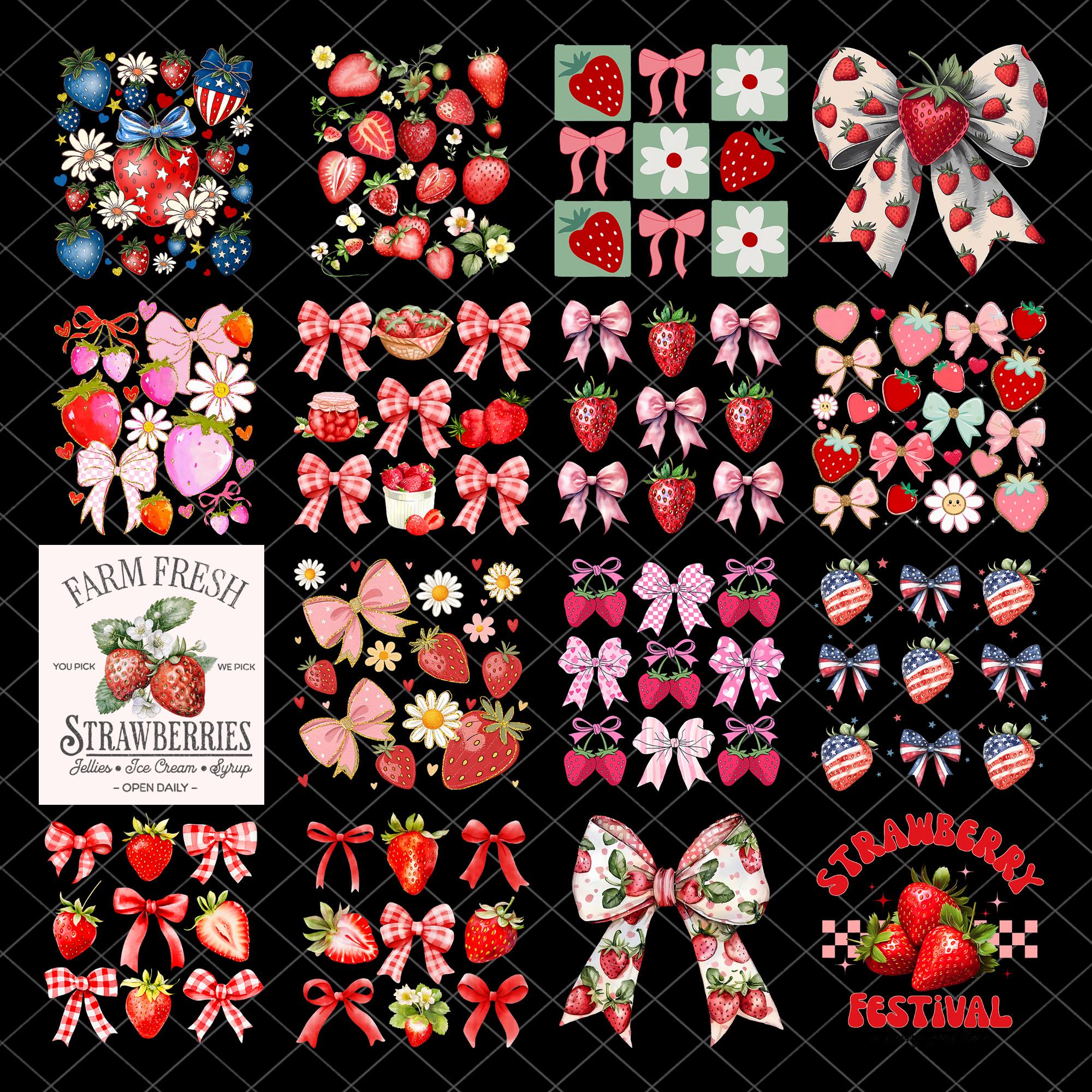 Boho Strawberry Coquette PNG Bundle, Preppy Strawberries Png ...