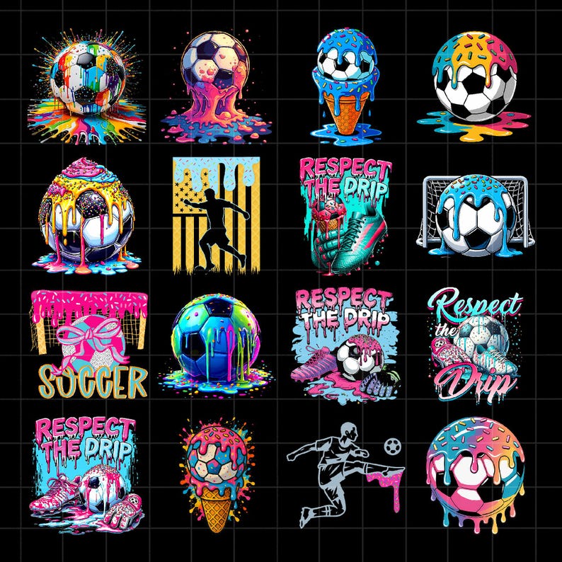 Soccer Drip PNG Bundle, Respect the Drip Soccer Ball Ice Cream Melt ...