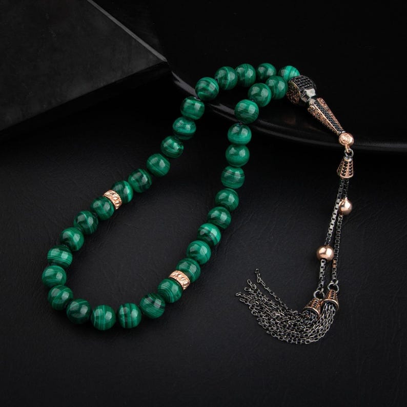 Malachite Tasbih Prayer Beads 33 Count | Handmade Turkish Misbaha ...