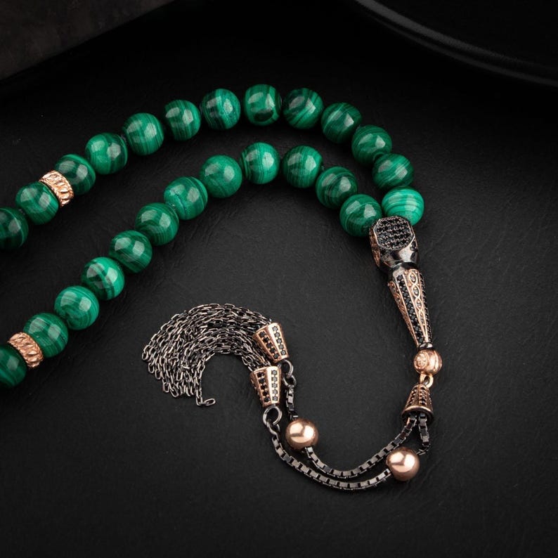 Malachite Tasbih Prayer Beads 33 Count | Handmade Turkish Misbaha ...