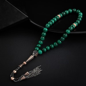 Malachite Tasbih Prayer Beads 33 Count | Handmade Turkish Misbaha ...