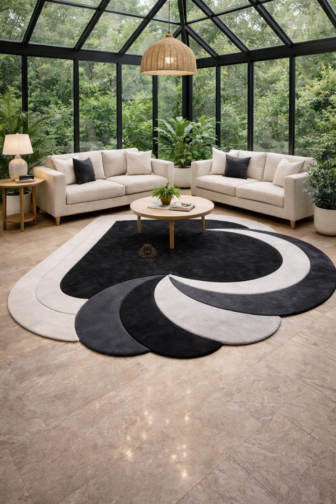 Abstract Black and White Area Rug, Modern Minimalist Carpet - Etsy