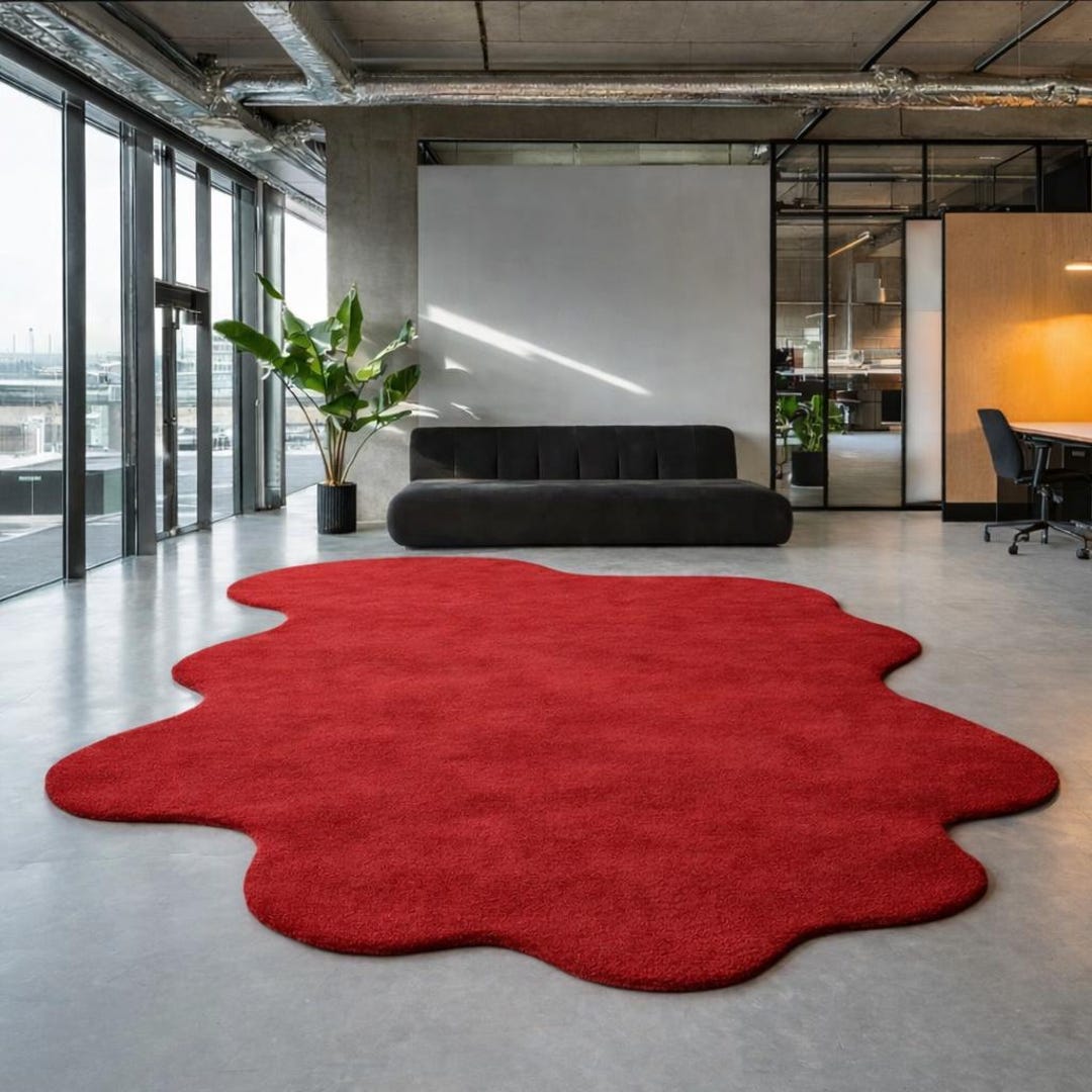 Modern Red Abstract Area Rug | Contemporary Designer Carpet for Living ...