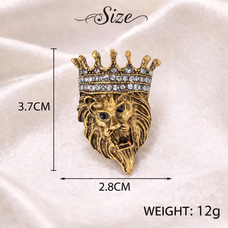 Vintage Lion Lapel Pin for Men – Gold Tone Zinc Alloy Crown Brooch for ...