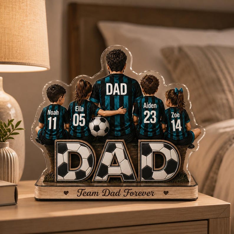 Personalized Soccer Dad Acrylic Plaque, Custom Dad With Kids Name Sign ...