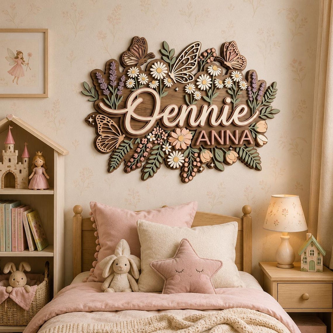 Personalized Floral Nursery Wooden Sign, Custom Baby Girl Name Sign ...