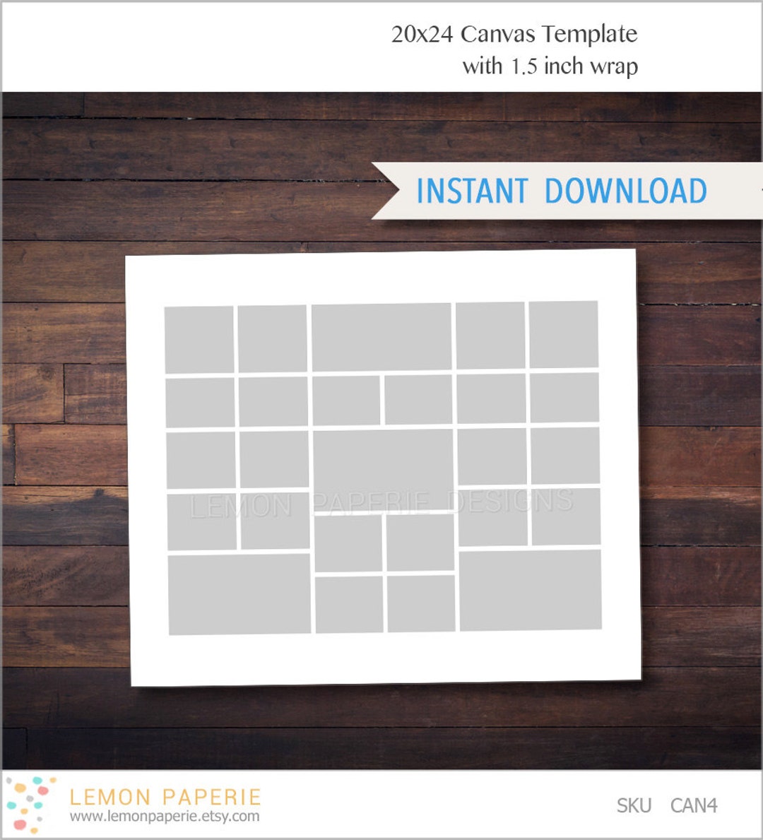 20x24 Canvas Photoshop Template for 26 Photos 1.5 Inch Wrap - Instant ...