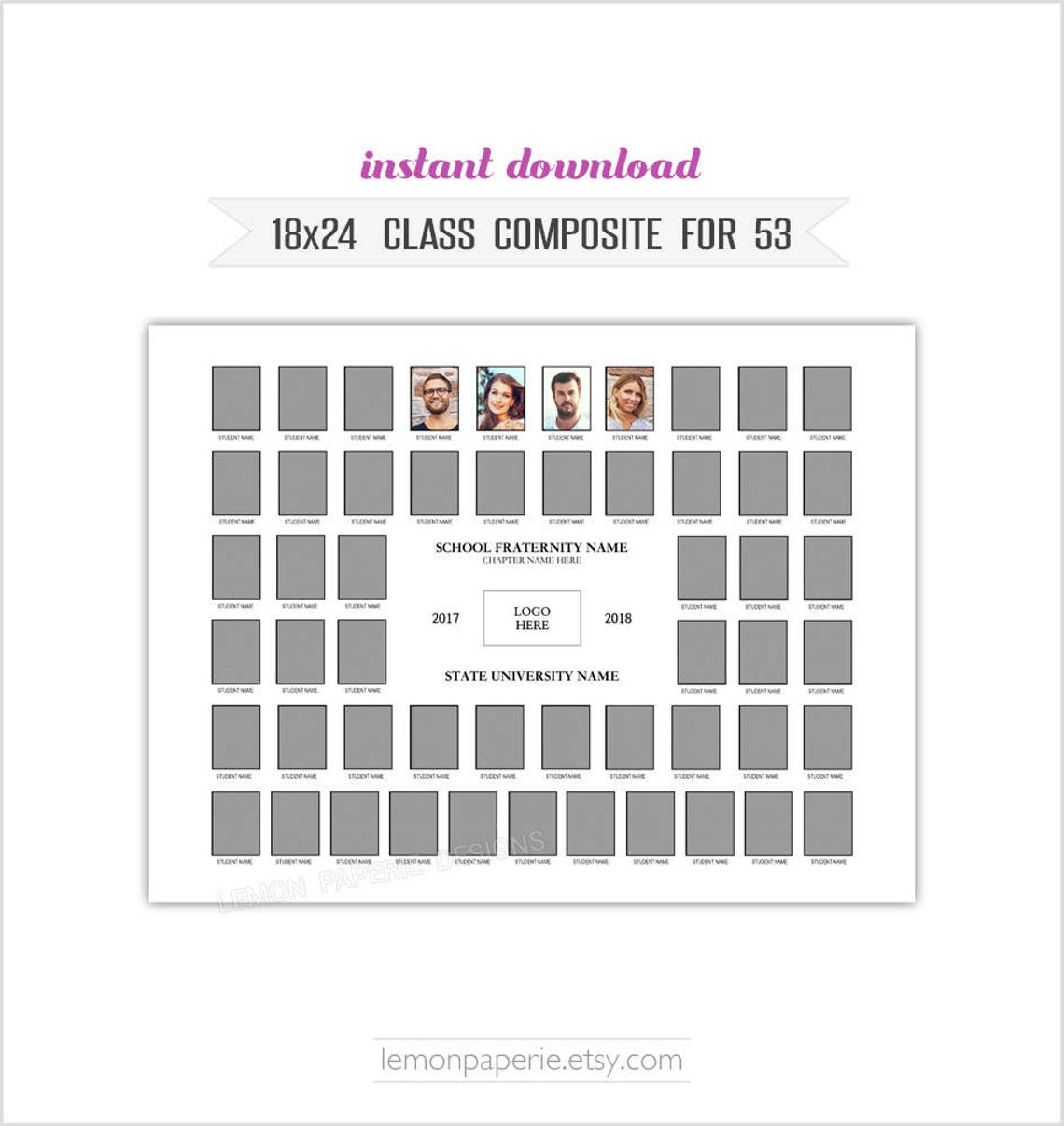 18x24 Class Composite Template, PSD Photoshop Template - INSTANT ...