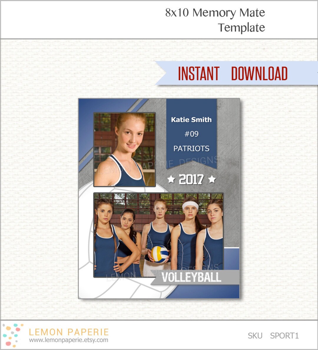 VOLLEYBALL 8x10 Memory Mate - Photoshop Template - Easily Change All ...