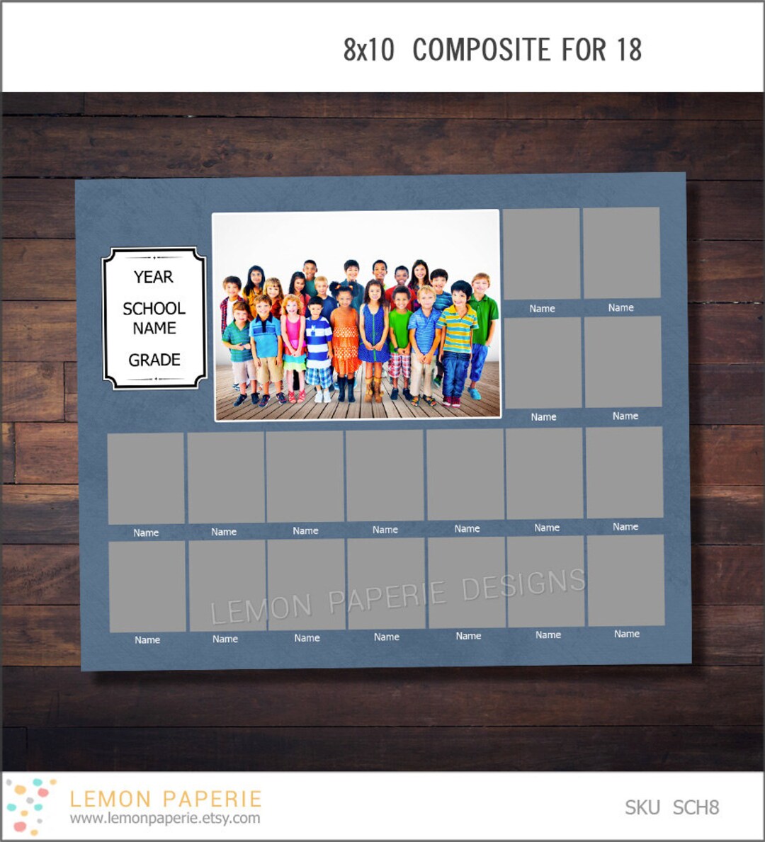 8x10 School Class Composite for 18, Photoshop Template, Memory Mate ...