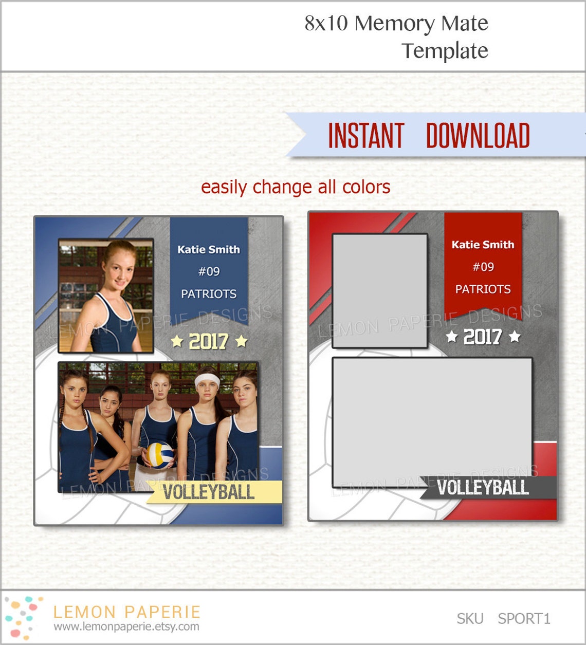 VOLLEYBALL 8x10 Memory Mate - Photoshop Template - Easily Change All ...