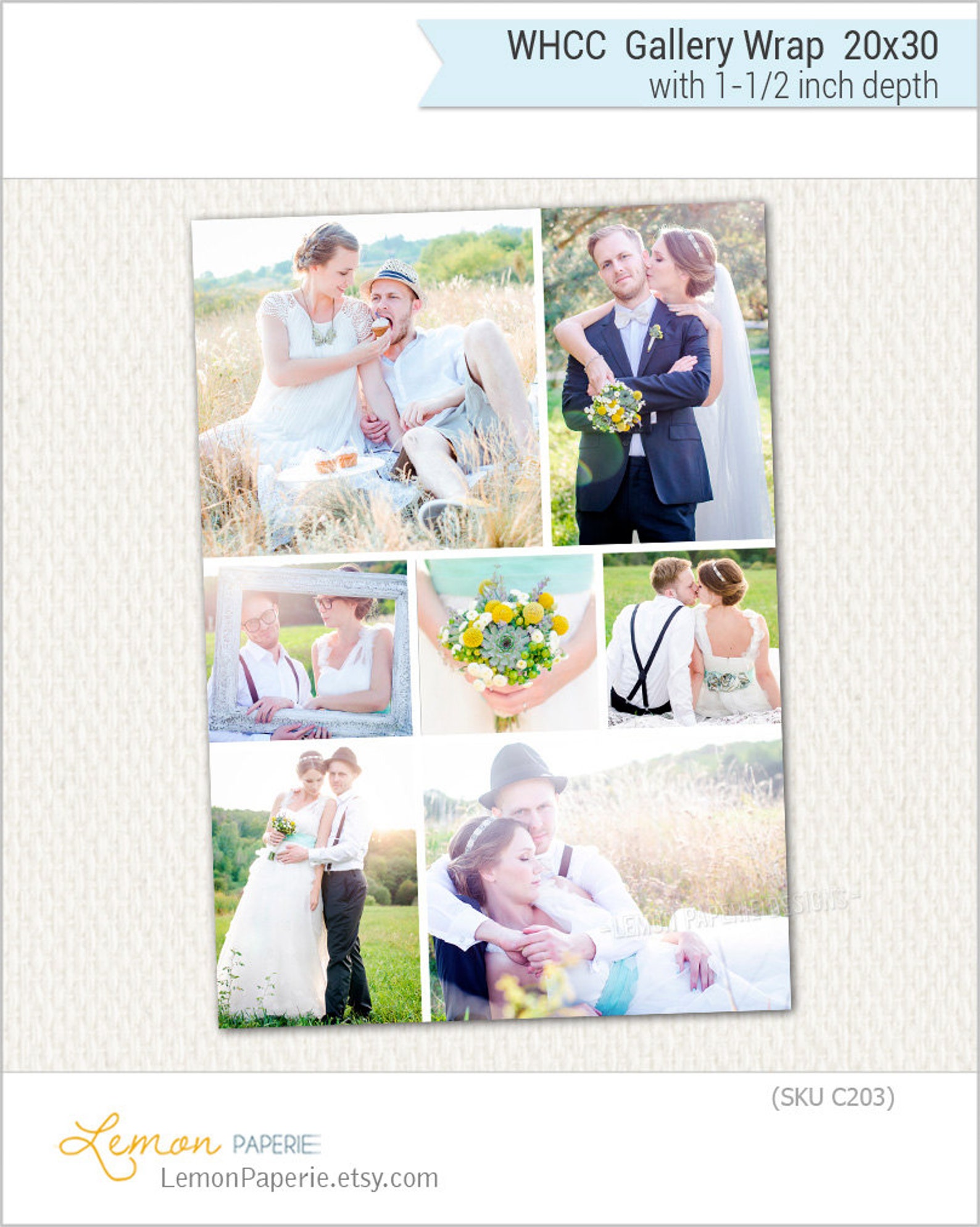 20x30 Gallery Wrap Canvas Template for WHCC, Collage Template ...