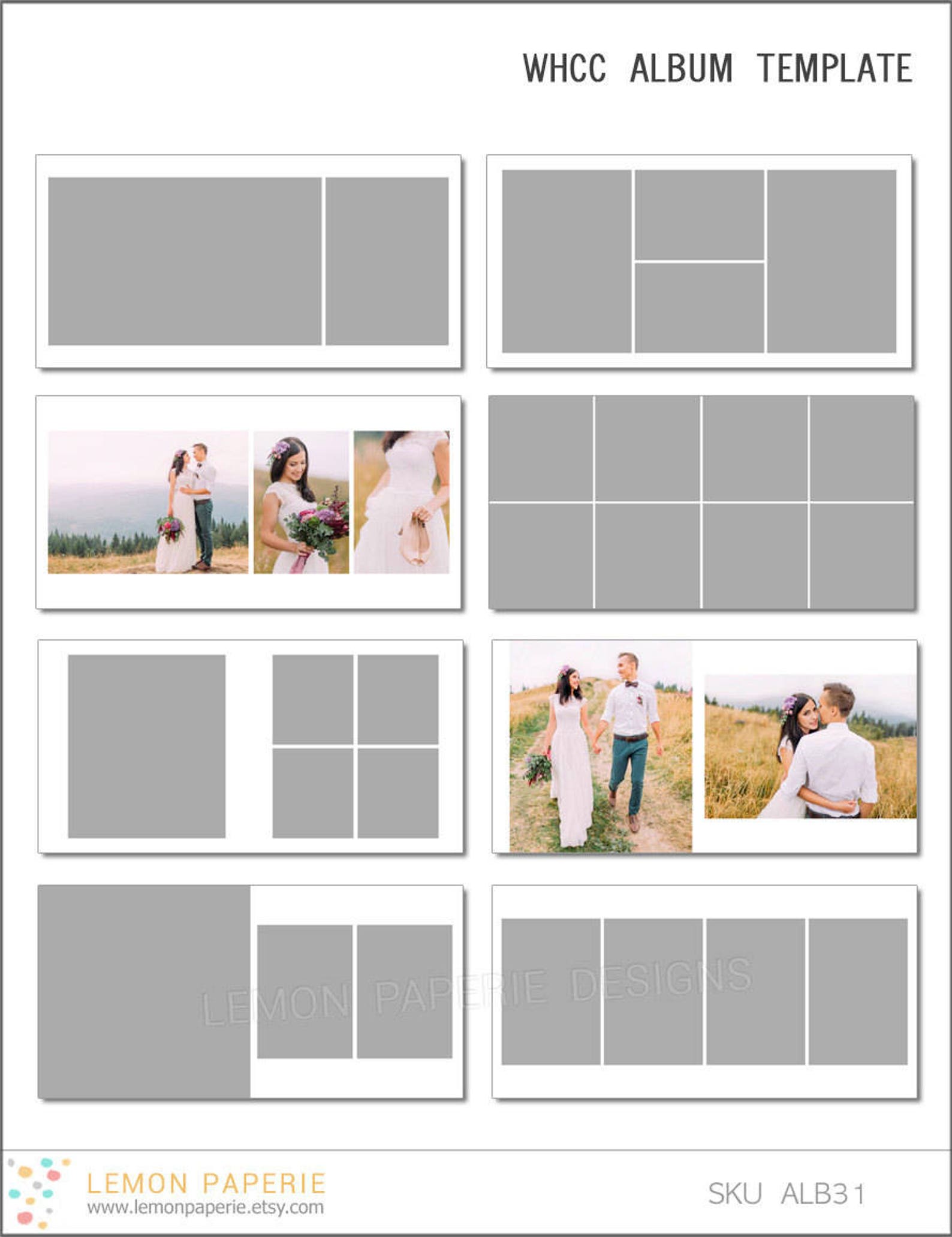 SALE 8x8 WHCC Album Template 60 Page - Includes 12x12, 10x10, 8x8, 6x6 ...