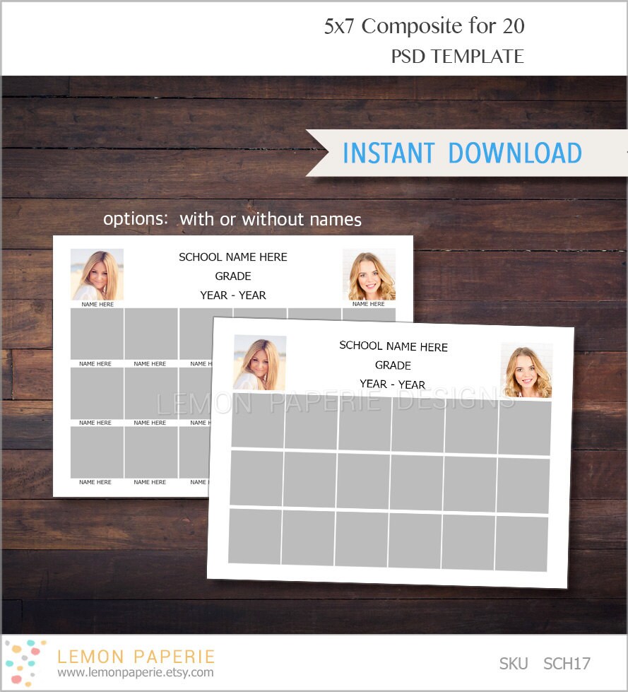 5x7 Class Composite for 20, Memory Mate, Photoshop Template - INSTANT ...
