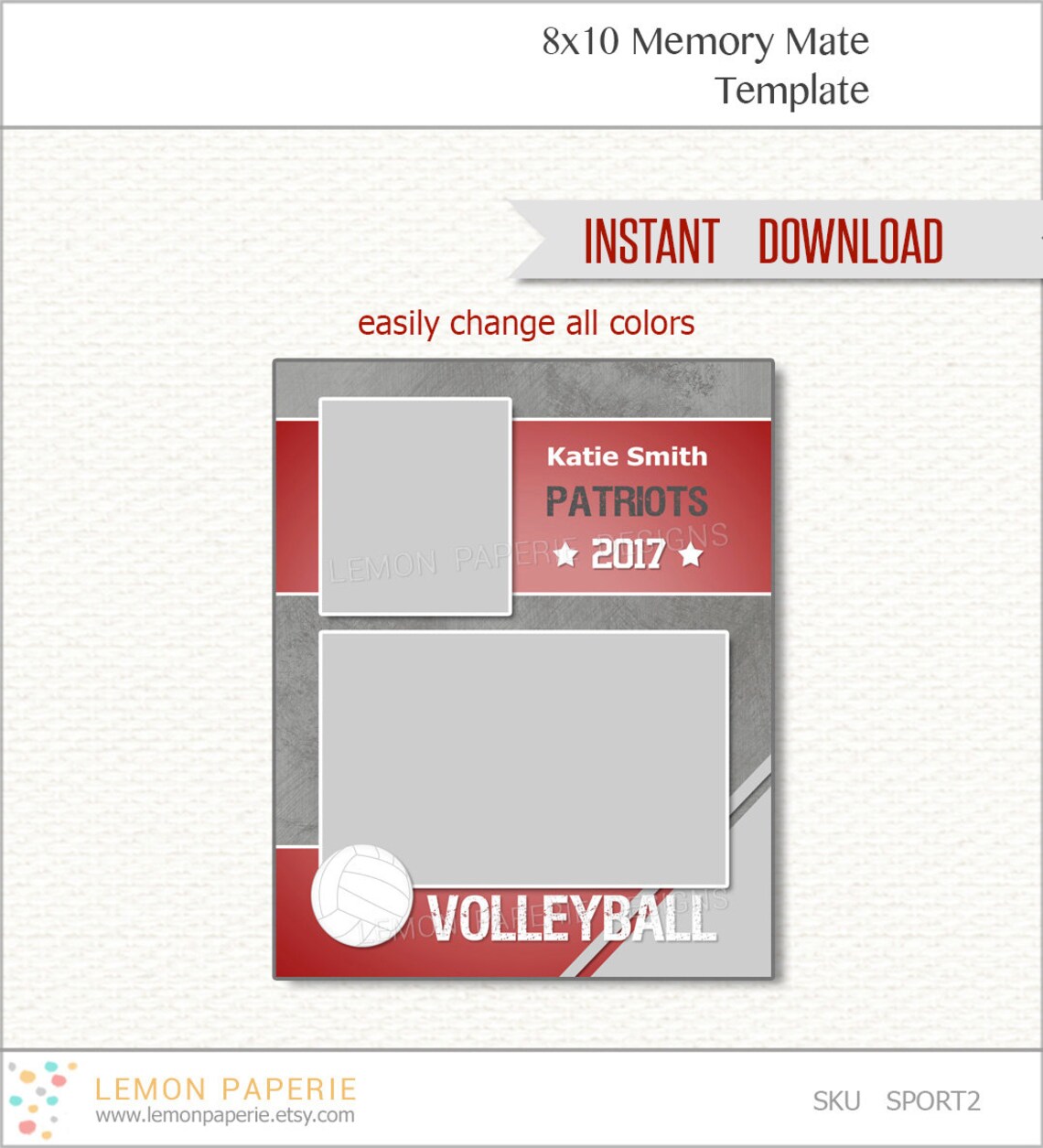 VOLLEYBALL 8x10 Memory Mate - Photoshop Template - Easily Change All ...