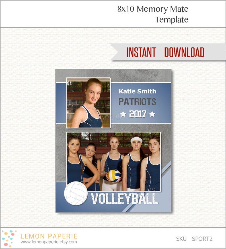 VOLLEYBALL 8x10 Memory Mate - Photoshop Template - Easily Change All ...
