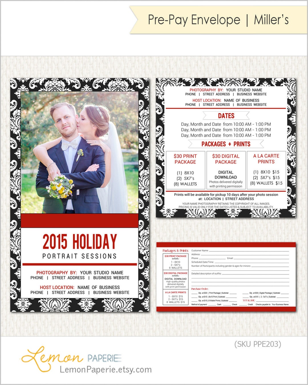 Pre-pay Envelope and Mini-session Template for Millers, Marketing ...