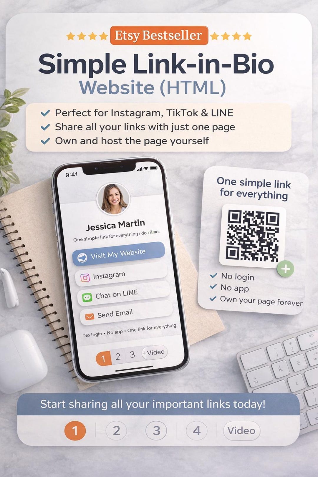 Simple Link-in-bio Website – Editable HTML Page for Instagram, LINE ...