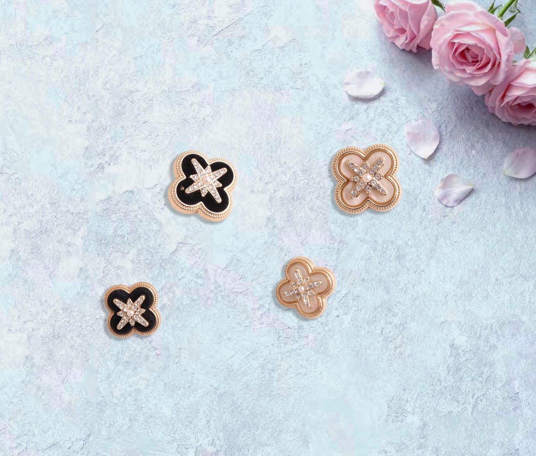 Alloy Metal Flocked Four Leaf Clover Rhinestone Buttons (18/23mm) – DIY ...