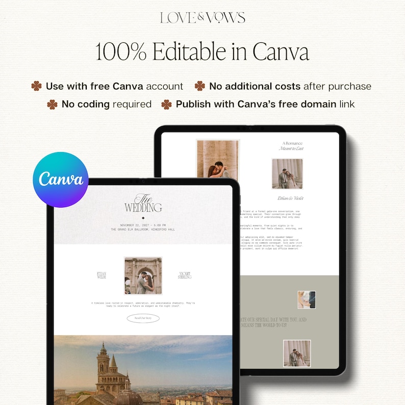 Brown and Ivory Wedding Website Template | Canva Editable Template With ...