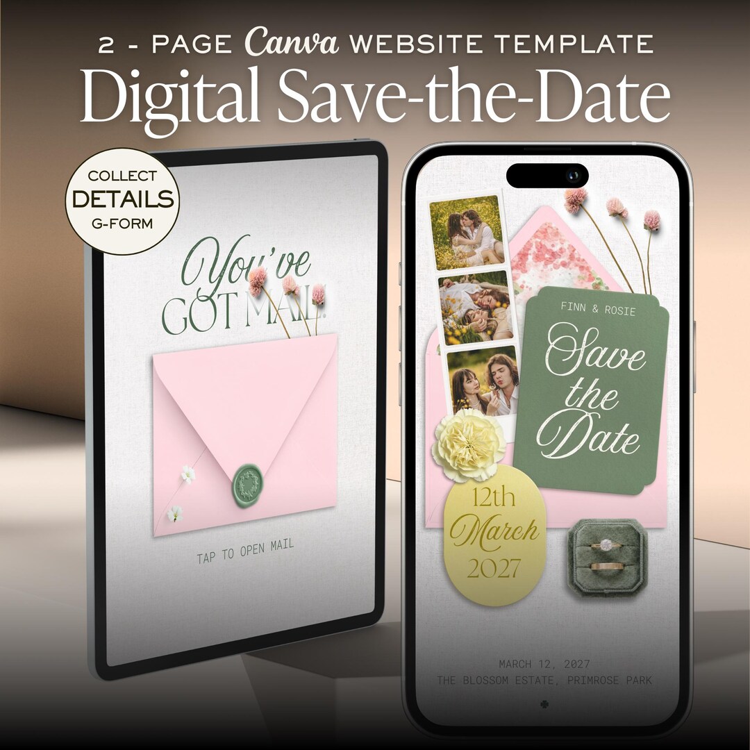 Spring Pastel Digital Save the Date Website | Floral Canva Template ...