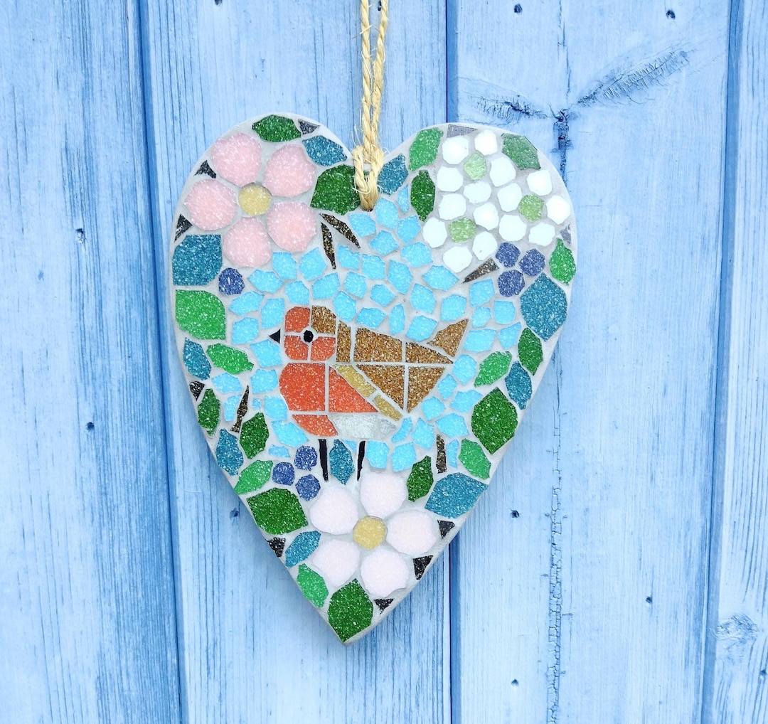 Hedgerow Robin Mosaic Hanging Heart Garden Yard Decoration - Etsy