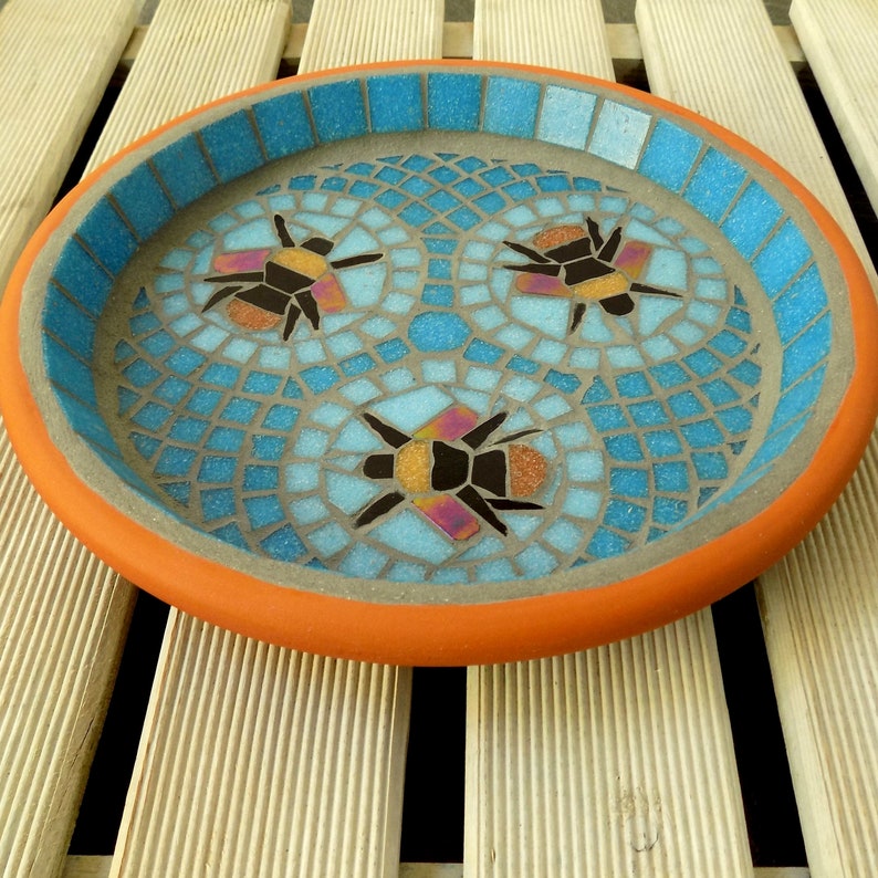 Three Bees Mosaic Garden Yard Bird Bath Ornament Decoration - Etsy