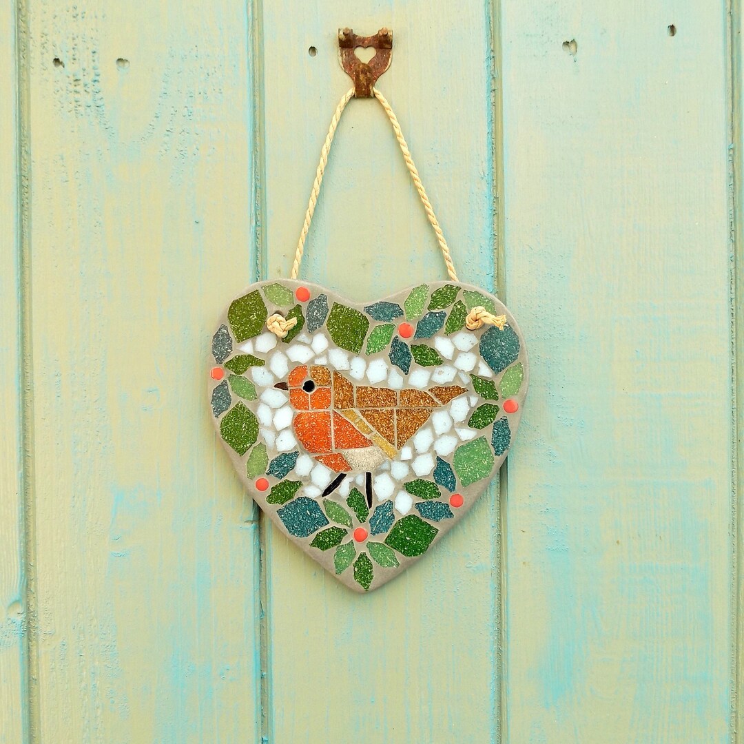 Robin Mosaic Berry Wreath Heart Hanging Garden Ornament Decoration - Etsy