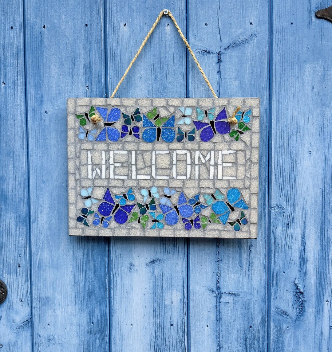 Blue Butterfly Welcome Sign Garden House Plaque - Etsy