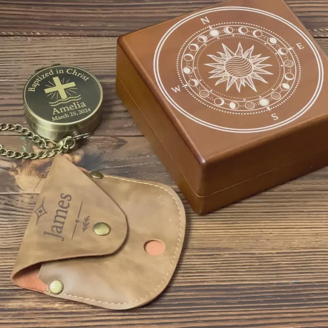 Personalized Compass Baptism Gift, First Communion Gift for Boy Godson ...