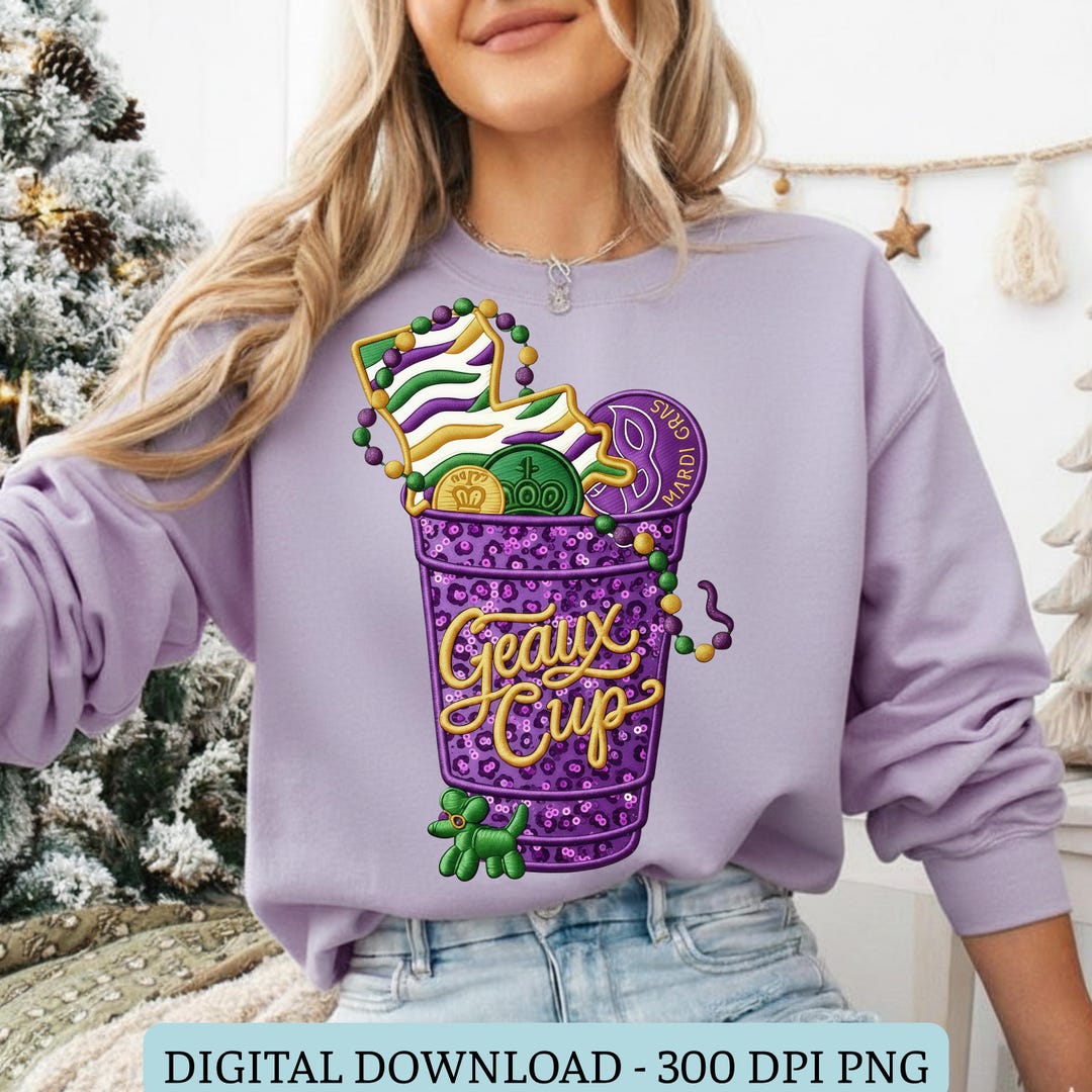 Mardi Gras Geaux Cup Puff PNG Sequined Glitter Carnival Coquette ...