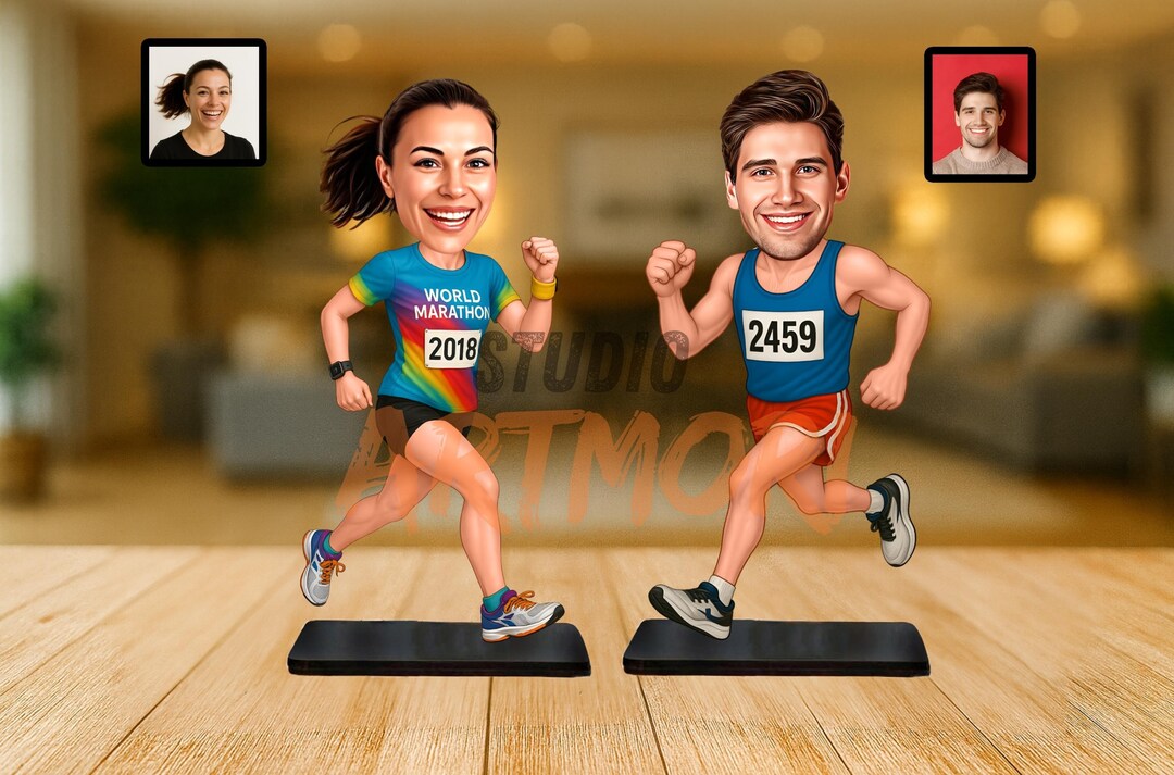 Personalized Marathon Runner Caricature From Photo – Custom Wooden ...