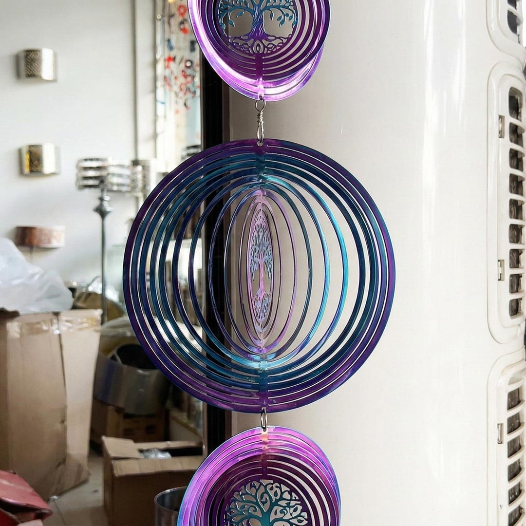 3D Rotating Wind Chimes Tree of Life Metal Wind Spinner Outdoor Garden ...