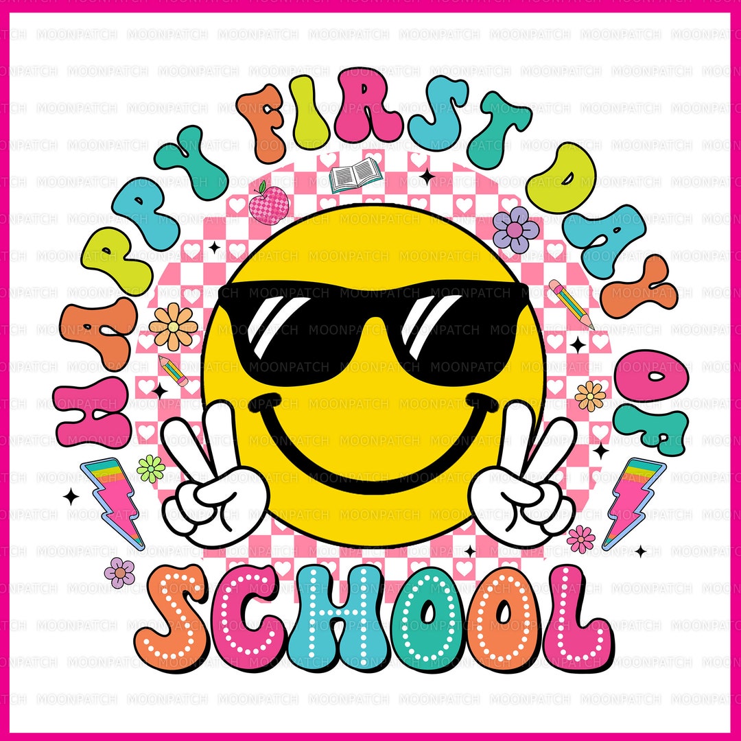Retro Groovy Happy First Day of School PNG Funny ,checkered Shirt Png ...