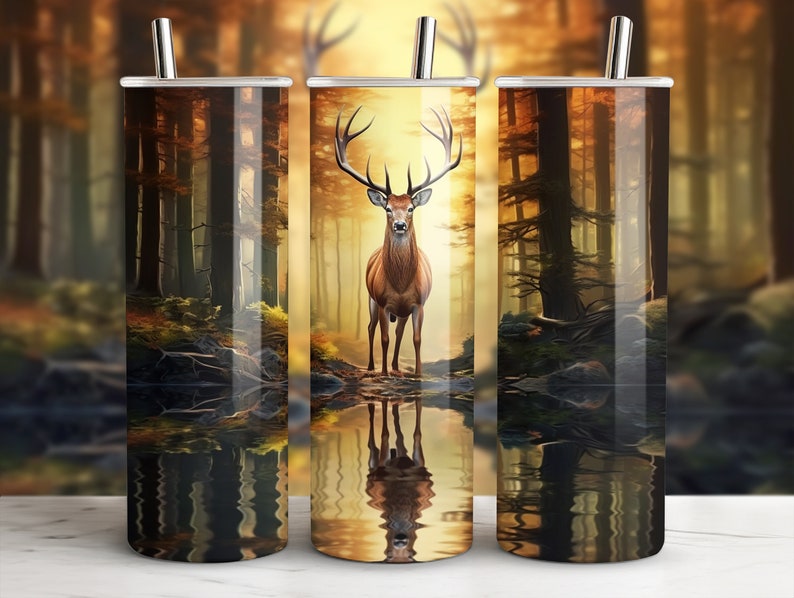 Buck / Deer With Reflection in a Lake 20 Oz Tumbler Png, Deer Tumbler ...