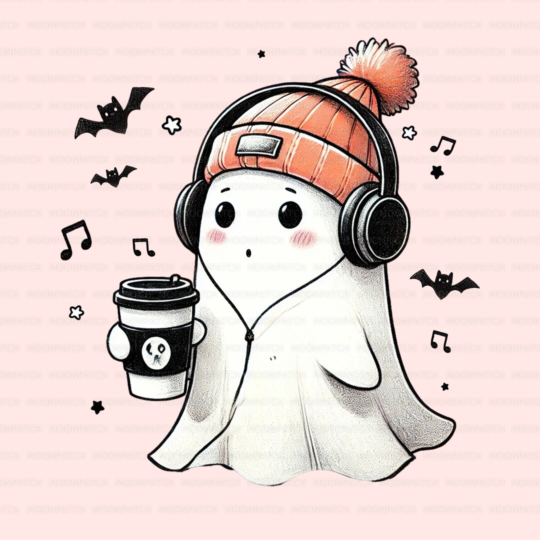 Cute Ghost Listening Music Png, Cute Ghost, Spooky Ghost PNG, Halloween ...