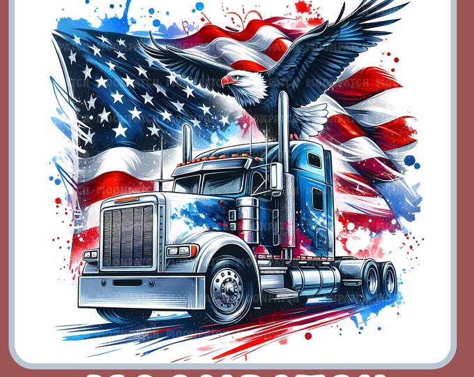 Vintage Blue Truck in PNG, Watercolor Truck With America Flag, High ...