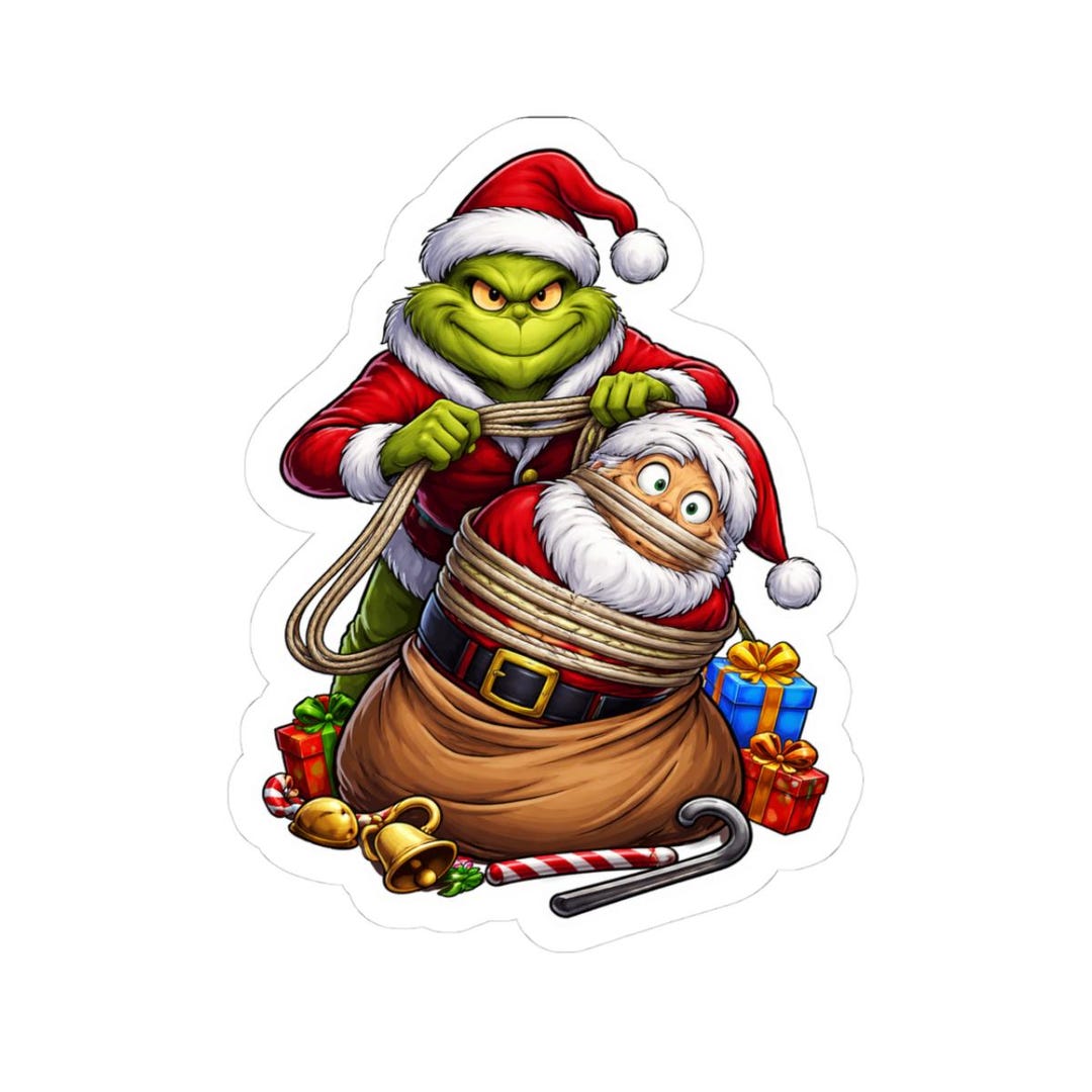 Grinch Santa Sticker | Kiss Cut Christmas Sticker, Holiday Vinyl Decal ...