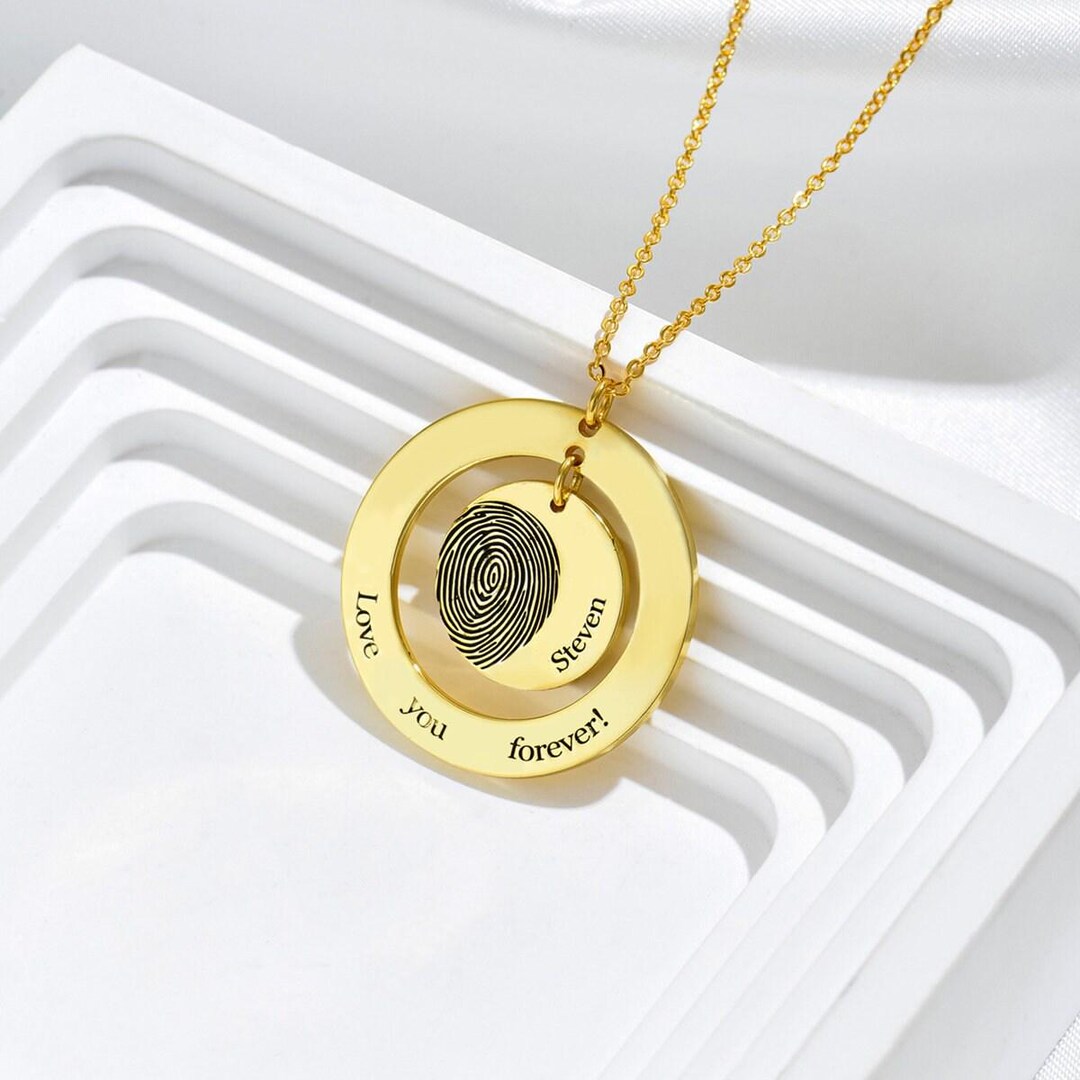 Double Disc Necklace, Custom Fingerprint Necklace, Memorial Gift ...