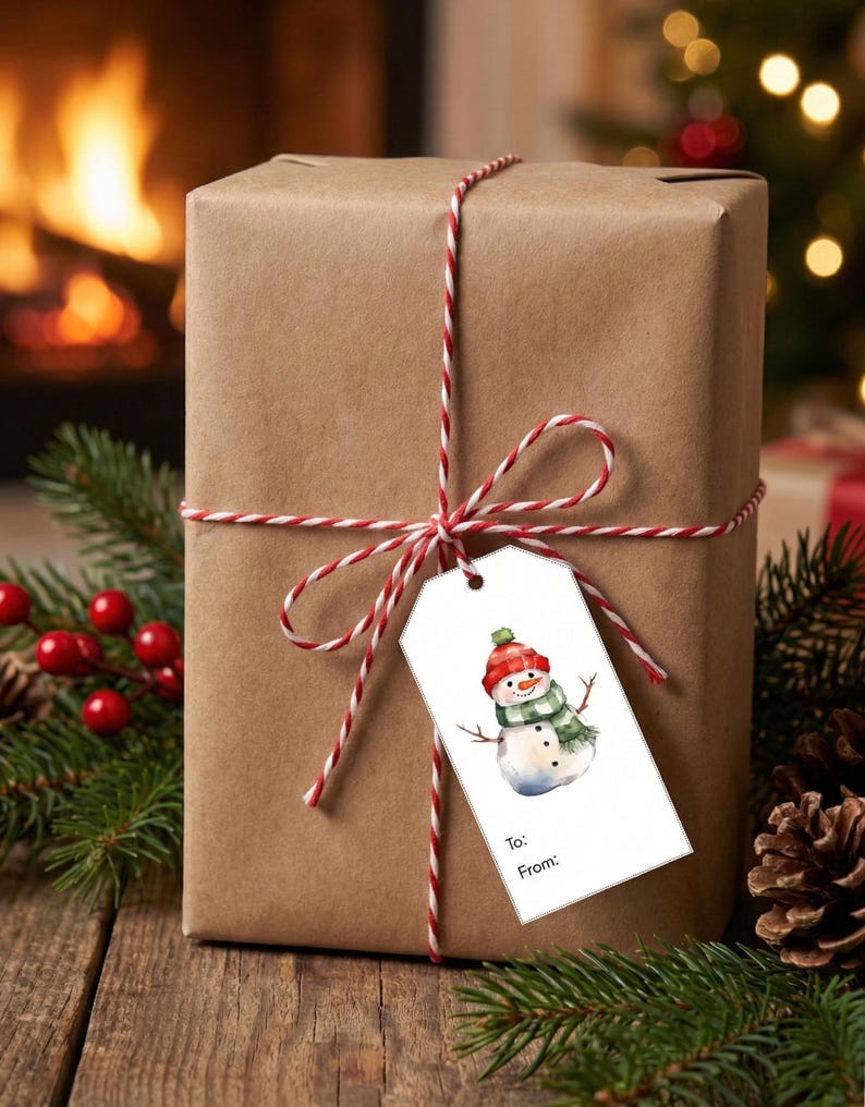 Watercolor Christmas Gift Tags Printable | Snowman Reindeer Winter ...