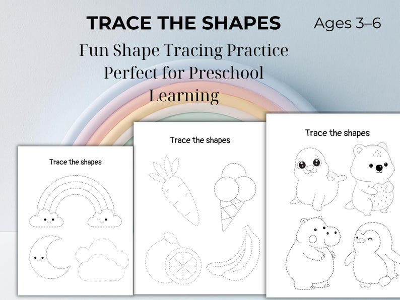 Preschool Trace the Shapes Worksheets, Shape Tracing Practice, Fine ...