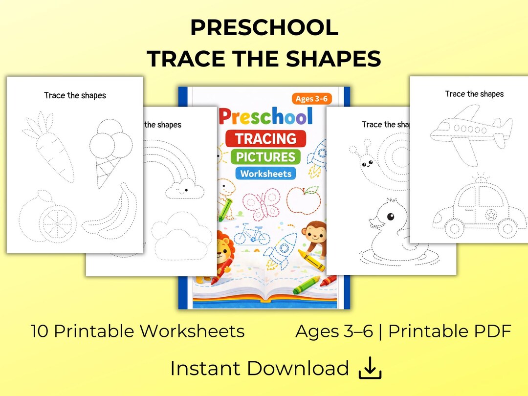 Preschool Trace the Shapes Worksheets, Shape Tracing Practice, Fine ...