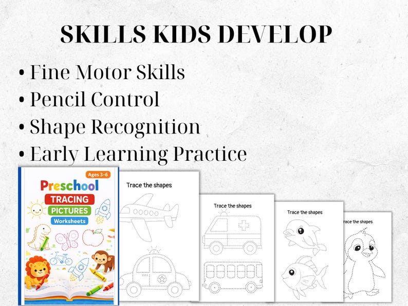 Preschool Trace the Shapes Worksheets, Shape Tracing Practice, Fine ...